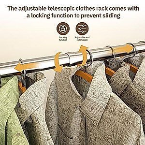 Homde Closet Organizer Storage System with 2 Storage Drawers and 3 Expandable Stainless Steel Hanger Rods,Bamboo Clothing Garment Rack,Freestanding Wardrobe Closet for Bedroom,White