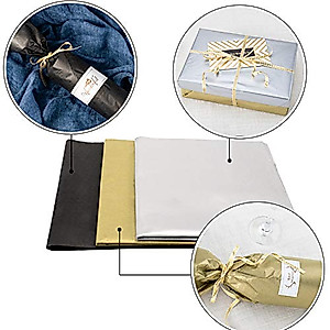 Whaline Metallic Tissue Paper GiftWrapping Paper, Large 20" x 28" for Home, Kitchen, Wine Bottles, DIY Art Craft, 60 Sheet（Gold, Silver and Black）