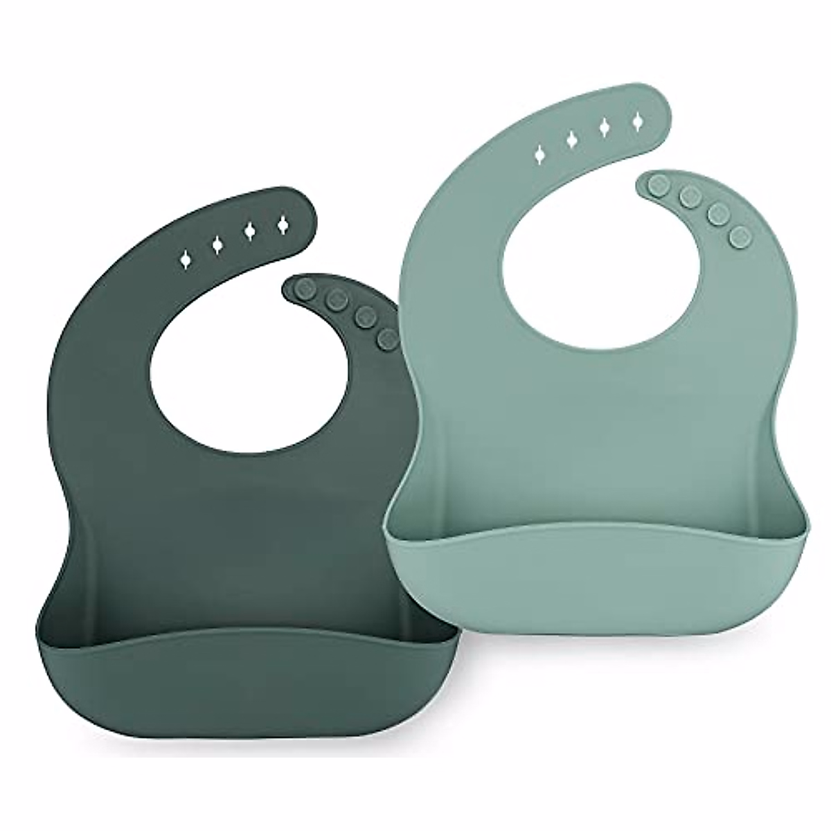 AVA + OLIVER Silicone Bib Set - Adjustable Waterproof Bibs - Set of 2 (Forest)