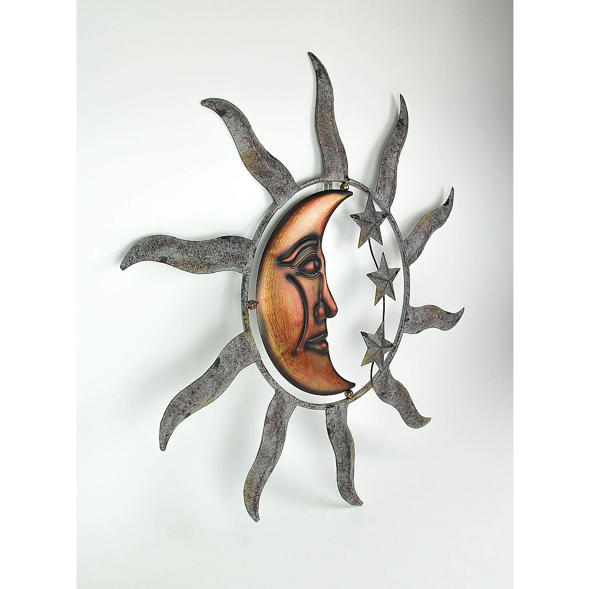 Zeckos Large Sun, Moon, and Stars Indoor/Outdoor Metal Wall Sculpture - 28 Inches in Diameter - Easy Installation - Tranquil Cosmic Art for Home and Garden Spaces