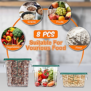 Suclain 6 Pcs Square Food Storage Container with Lid 2Qt 4Qt 6Qt Clear Commercial Food Storage Container with Scales Handles for Home Restaurant Kitchen Organizer, Polycarbonate(Red, Green)