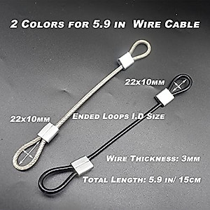 Bytiyar 20 pcs 6 inch (15cm) 3mm Thickness Stainless Steel Wire Cable with Loops Vinyl Cover Coated Short Rope Lanyard Lock Safety Tether Chains, Clear