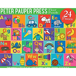 PETER PAUPER PRESS The Alphabet Jumbo Floor Puzzle - Fun and educational puzzle with upper and lowercase letters, first words and pictures. (24 Pieces) (36 inches wide x 24 inches high)