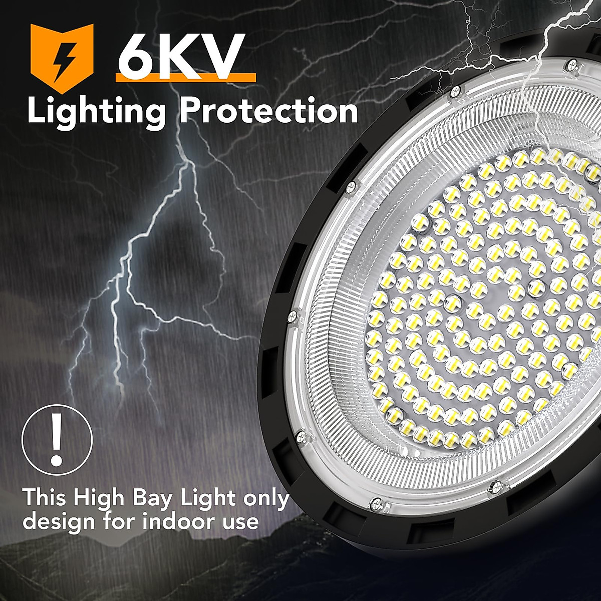 VANoopee 6 Pack 100W High Bay LED Shop Lights 5000K UFO LED High Bay Light Commercial Bay Lighting fixtures for Warehouse Workshop Barn Garage Gym - 5' Cable with Plug, 13000lm(400W MH/HPS Eqv.)