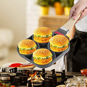 Pancake Pan, Japanese Obanyaki Pan Nonstick Aluminum Pan, Egg Frying Pan with 4 Holes, for Fried Egg, Burger, Breakfast Pancake Making, with Anti-Scald Handle(B)