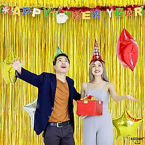 KatchOn, Holographic Gold Fringe Curtain Backdrop - XtraLarge, 3.25x8 Feet | Shiny Gold Backdrop Curtains for Parties | Gold Streamers Backdrop, Gold Foil Curtain for Gold Streamers Party Decorations