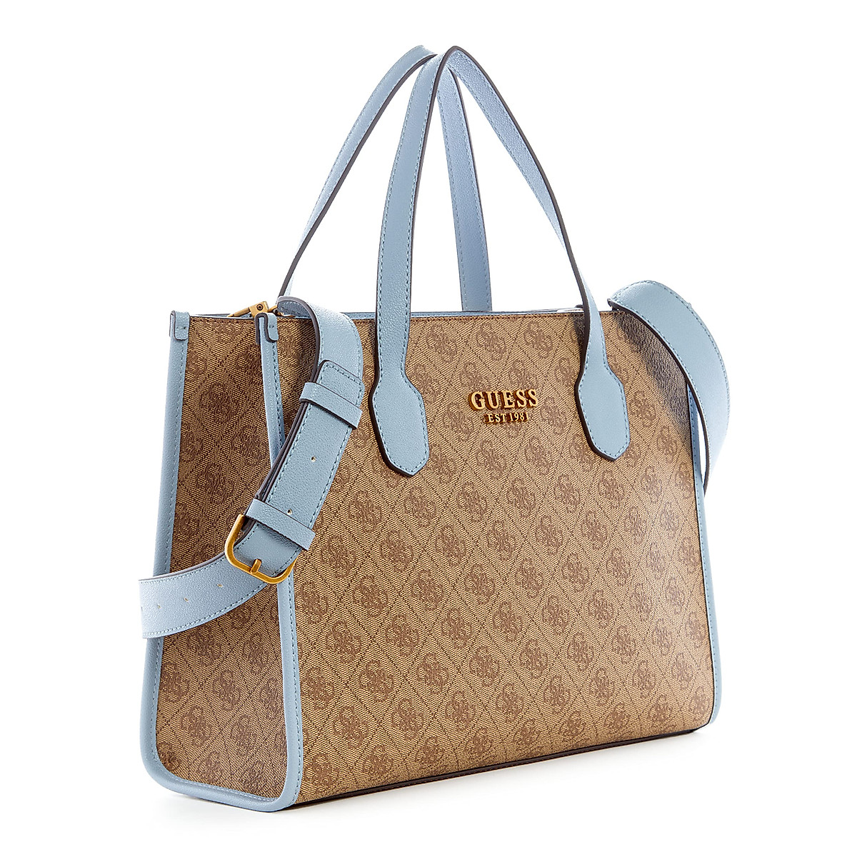 GUESS Silvana Small Tote, Latte Logo/Slate