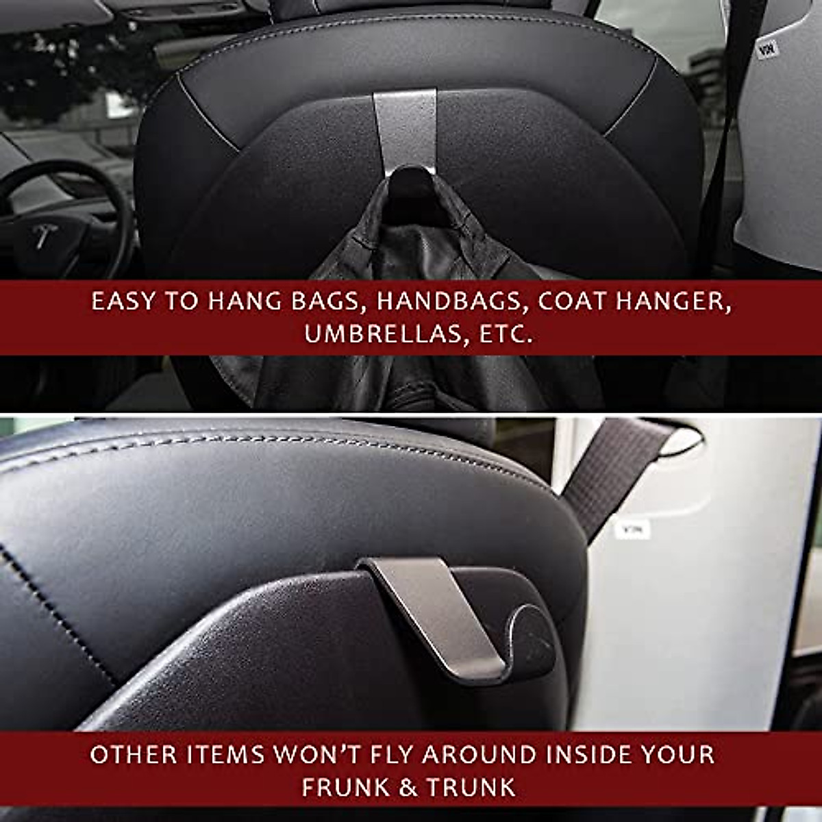CoolKo Tesla Aluminum Alloy Hooks Seat Headrest Bag Holder Garment Clothes Coat Hangers - Model S X 3 Y (Set of 2)