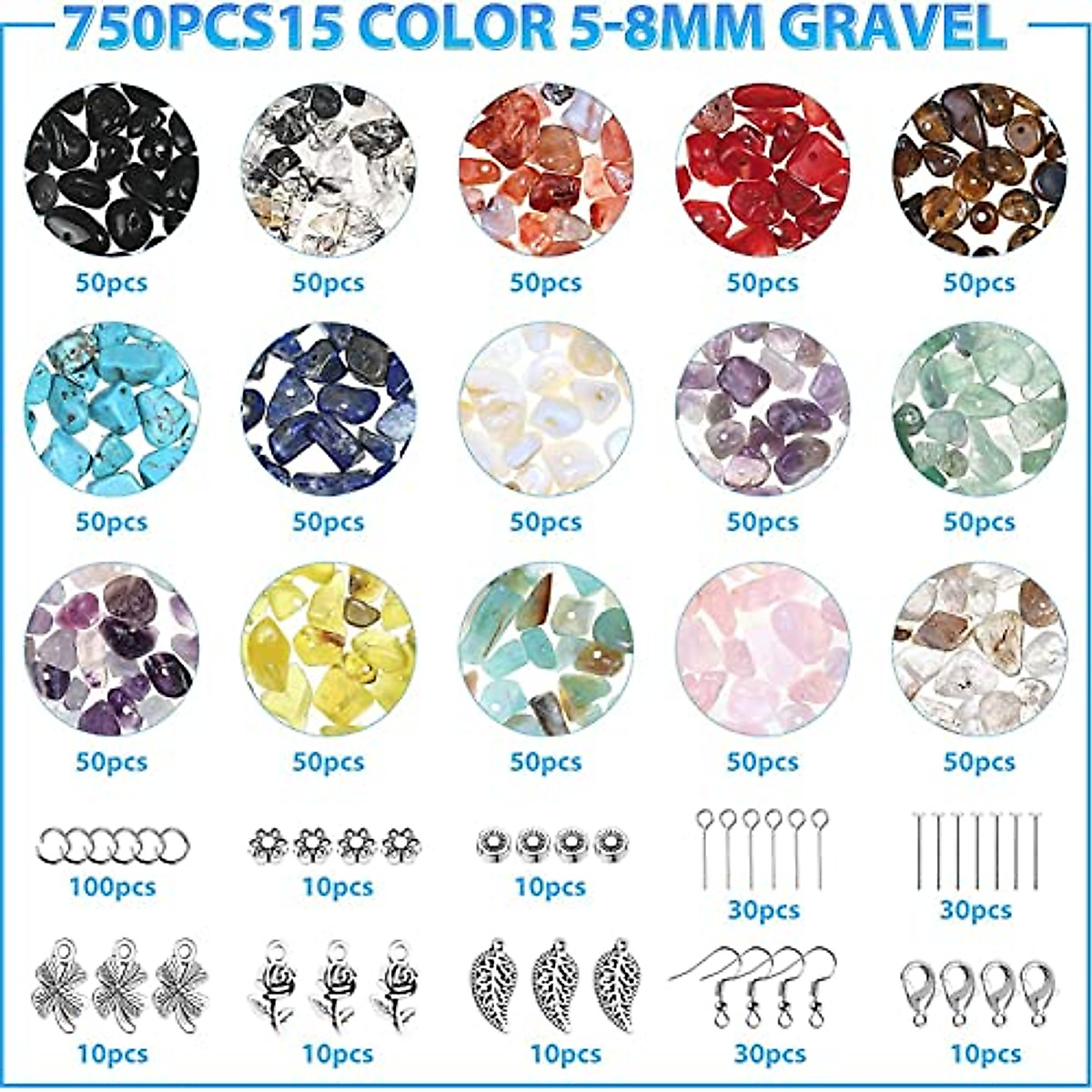 Jteremy Irregular Chips Stone Beads Natural Gemstone Beads Kit with Earring Hooks Spacer Beads Pendants Charms Jump Rings for DIY Jewelry Necklace Bracelet Earring Making for DIY Jewelry Making, Beadi