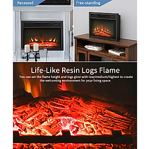 PatioFestival 24 Inch Electric Fireplace Insert 1400W Embedded&Freestanding Realistic Log Flame Effect Heater with Remote Control, 3 Adjustable Flame, Overheating Protection