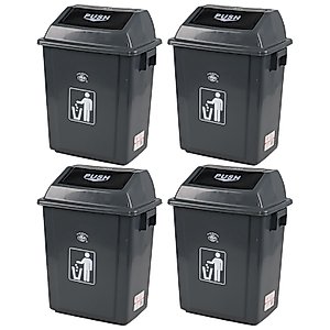 AnnkkyUS 6 Gallon Plastic Garbage Cans with Swing Lid, 4 Pack Grey Plastic Trash Can