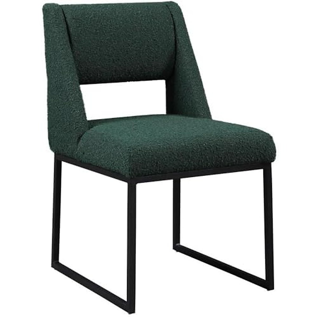 Meridian Furniture 839Green-C Jayce Collection Modern | Contemporary Dining Chair with Rich Green Boucle Fabric, Matte Black Iron Base, 19" W x 22.5" D x 33" H, Green, Set of 2