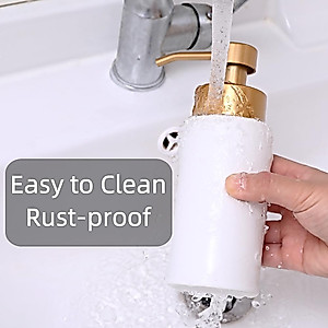 Ceramic Foaming Hand Soap Dispenser for Bathroom, Elegant Matte Bottle with Golden Pump (Black)