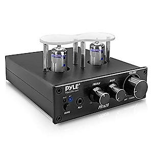 Pyle Bluetooth Tube Amplifier Stereo Receiver - 600W Home Audio Desktop Stereo Vacuum Tube Power Amplifier Receiver w/ 2 Vacuum Tubes, AUX/MP3/Microphone Inputs, Pure Copper Speaker Output - PVTA20