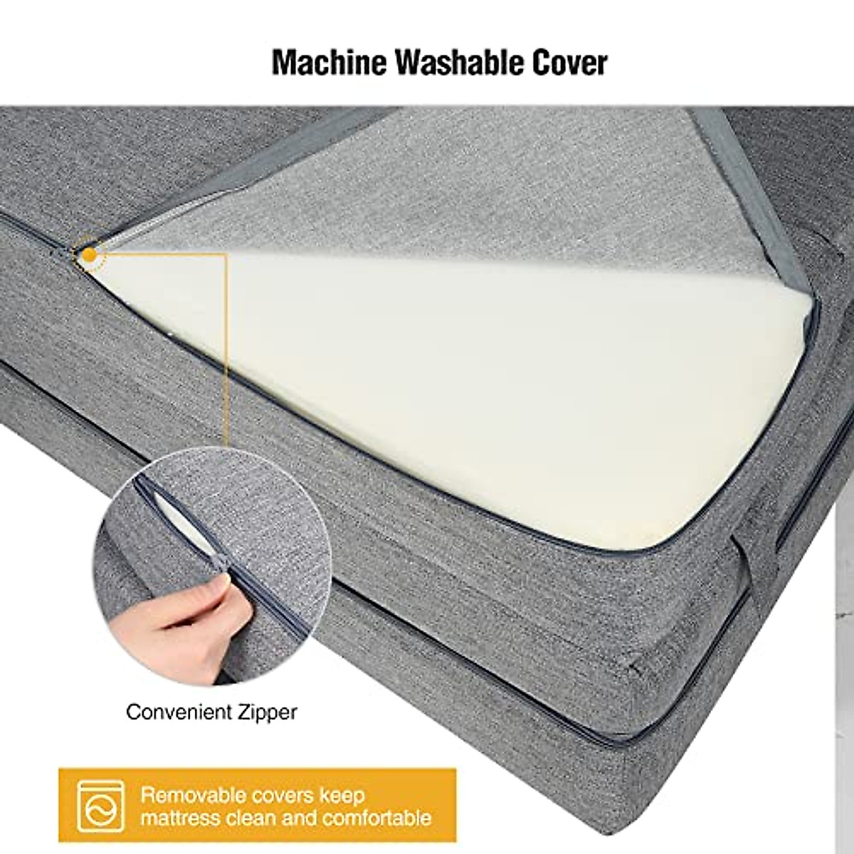 Varbucamp 4 Inch Folding Mattress, Memory Foam Portable Mattress and Sofa Bed with Washable Cover for Guest, Camping, Bedroom, Gray(80'' x 59'' x 4'')