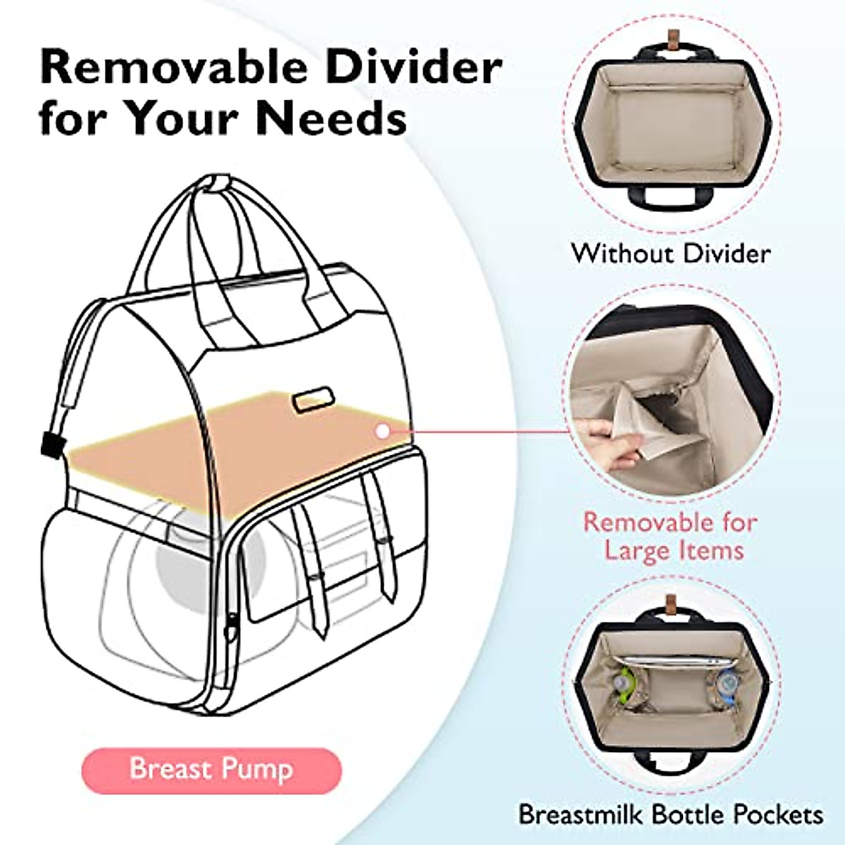 mommore Breast Pump Backpack for Spectra S1,S2 Medela Diaper Bag Backpack for Working Moms with 15.6 inch Laptop Sleeve, Black