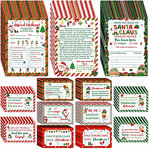 Harloon 195 Pcs Official Letter to Santa Elf Reports Cards Elf Notes and 15 Elves Notice Naughty or Nice Behavior Checklist Stationary Paper 15 Elf Bonus Letter for Christmas Elf Surveillance