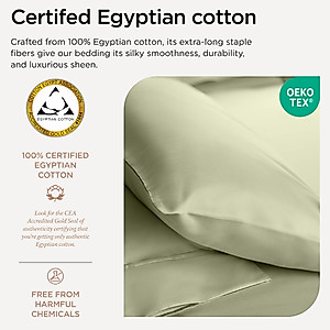 Threadmill Egyptian Cotton Full Size Sheet Set | 100% Certified Egyptian Cotton Sheets for Full Size Bed | Full Bed Sheets Set 16" Deep Pocket | Soft Sateen 4-Piece Cooling Bedding Set | Sage Green
