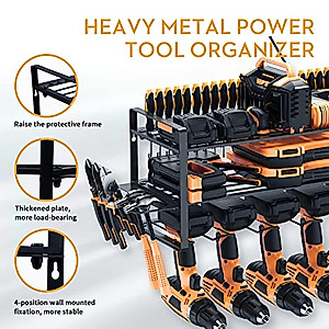 THILEMON Power Tool Organizer, 3 Layers 5 Drill Holder Of Heavy Metal Power Tool Organizer Wall Mount, Garage Organizatio， Power Tool Organizer