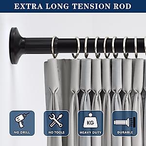 Tension Shower Curtain Rod 51-126 Inch, Dual-End Adjustable Shower Curtain Rod, No-Drill Carbon Steel Rust-Resistant Spring Rod, Long Rod for Bathroom Window Patio, Easy Install 1.26-Inch Diameter