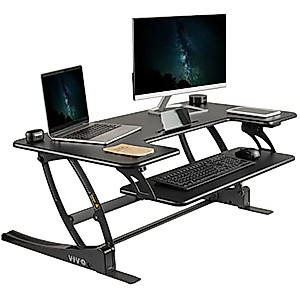VIVO Black Electric Motor Height Adjustable 42 inch Stand up Desk Converter, Sit to Stand Tabletop Dual Monitor Riser with USB Port, DESK-V000VLE