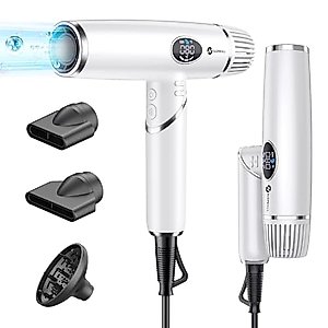 Hair Dryer, slopehill Professional Foldable Blow Dryer, Ionic Hairdryer, High-Speed Blowdryer for Fast Drying, Portable Compact for Travel, Magnetic Diffuser & Nozzle, LCD Display