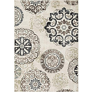 L'Baiet Katie Beige Brown Floral Ikat Pattern Mid-Century Modern Indoor 8' x 10' Area Rug