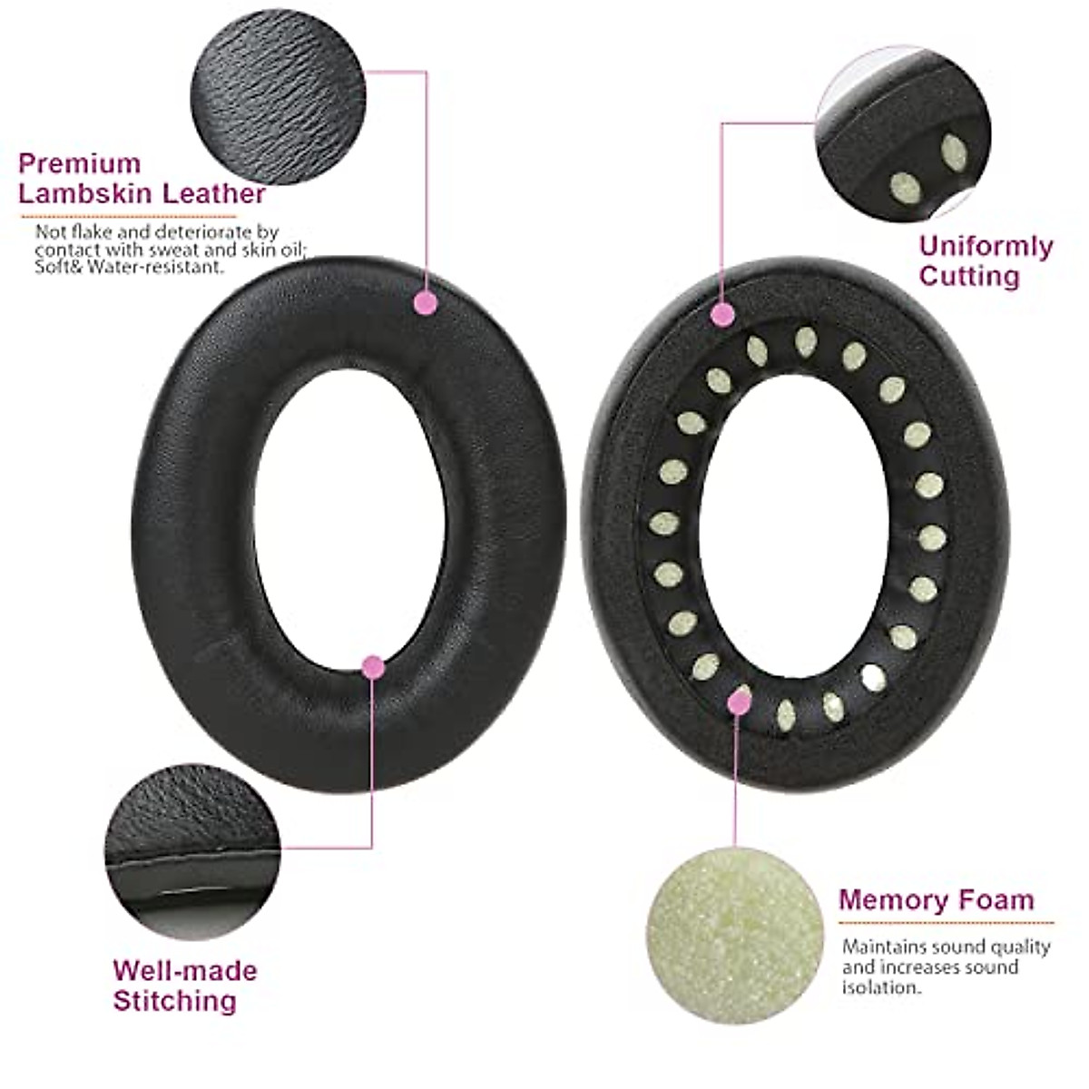 Earpads for Bose QuietComfort 45 QC45 QC35 ii QC35 Professional Headphones Ear Cushions Replacement Ear Pads Padding with Noise Cancelling Lambskin Leather Memory Foam Black