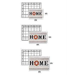 Outdoor Area Rug for Patio,Fall Thanksgiving Home Word Maple Leaf Wreath Camping Rugs Indoor Large Floor Mat 4x6ft,Sunflower Retro Wood Grain Outside Carpet for Deck RV Picnic Porch Backyard Bedroom
