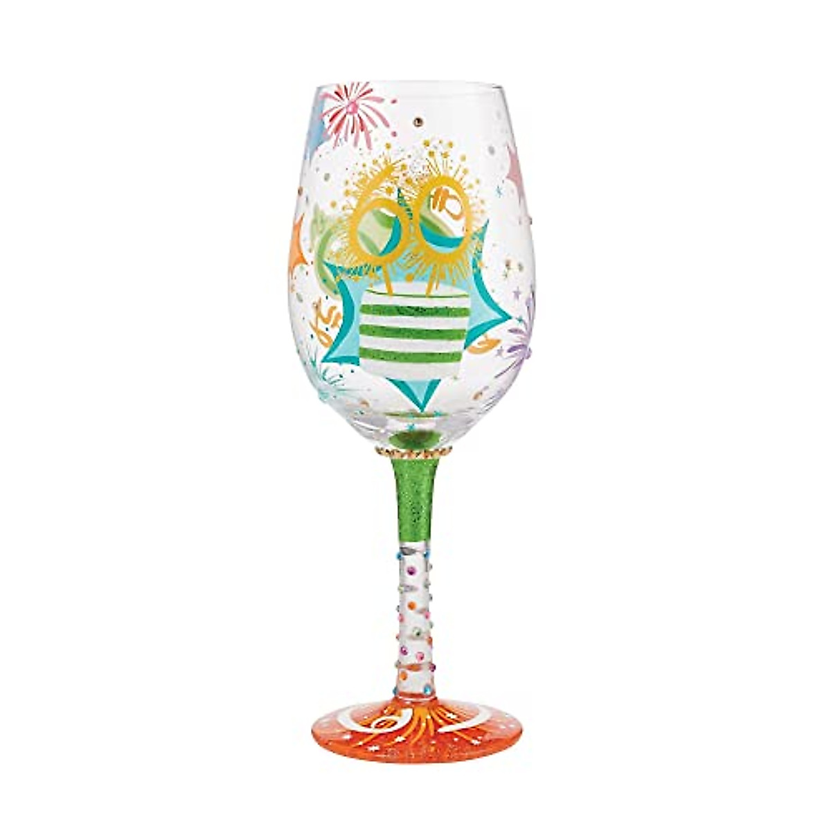 Enesco Designs by Lolita Happy 60th Birthday Hand-Painted Artisan Wine Glass, 1 Count (Pack of 1), Multicolor