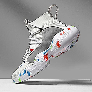 HYDLONGR Women‘s Men's Breathable High-Top Knitted Mesh Lightweight Couple Running Shoes Fashion Walking Training Shoes Comfortable Casual Shoes Camouflage White 10.5 Women/ 8.5 Men