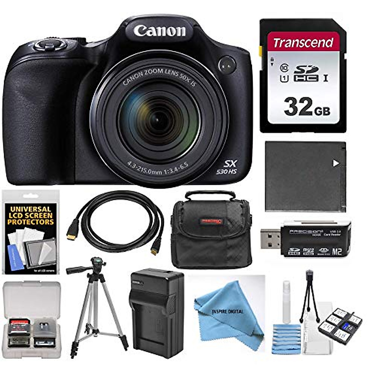 Canon Powershot SX530 HS 16MP Wi-Fi Super-Zoom Digital Camera Ultimate Bundle Includes Deluxe Camera Bag, 32GB Memory Cards, Extra Battery, Tripod, Card Reader, HDMI Cable & More (Renewed)