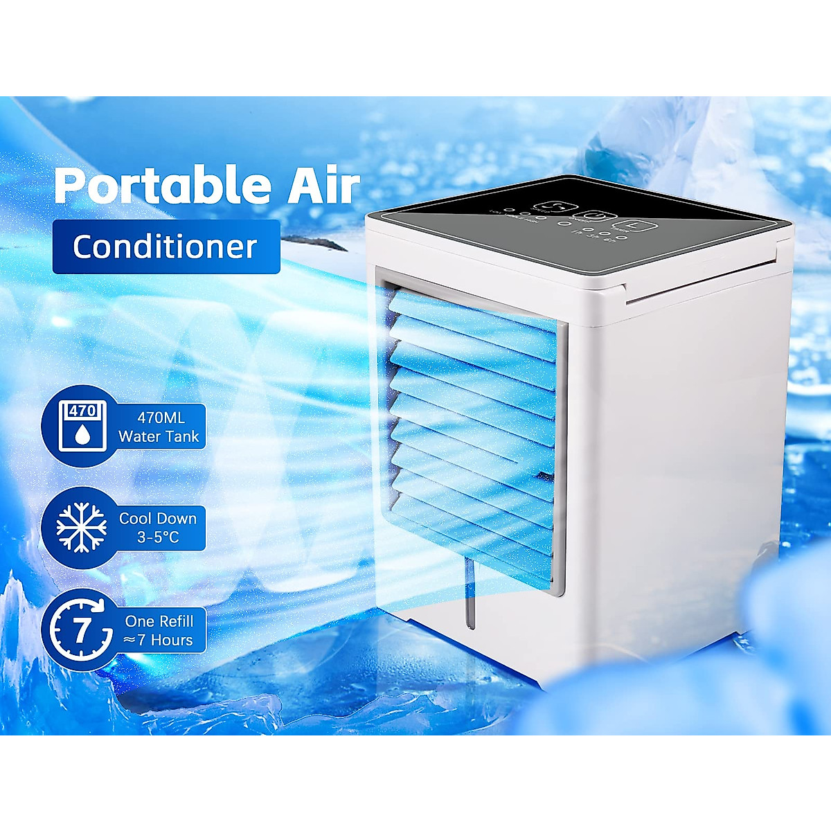 Off Paper Personal Air Conditioner Mini AC, 3 Speeds 450ML Water Tank Room Evaporative Air Cooler Cooling Fan with Timer, Aromatherapy Notch, Spray Function, Portable AC Units for Rooms and Office