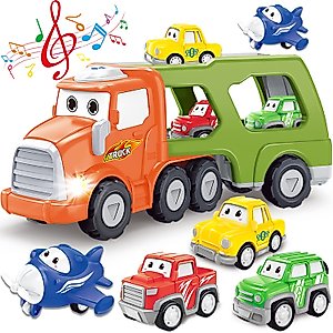VESIHOLO Toy Trucks, Toddler Toys Car for Boys and Girls, Toys for 3 4 5 6 Year Old, 5-in-1 Push Back Toy Vehicle, Toy Trucks, Car Trucks with Light Sound for Kids, Birthday Gift Toys