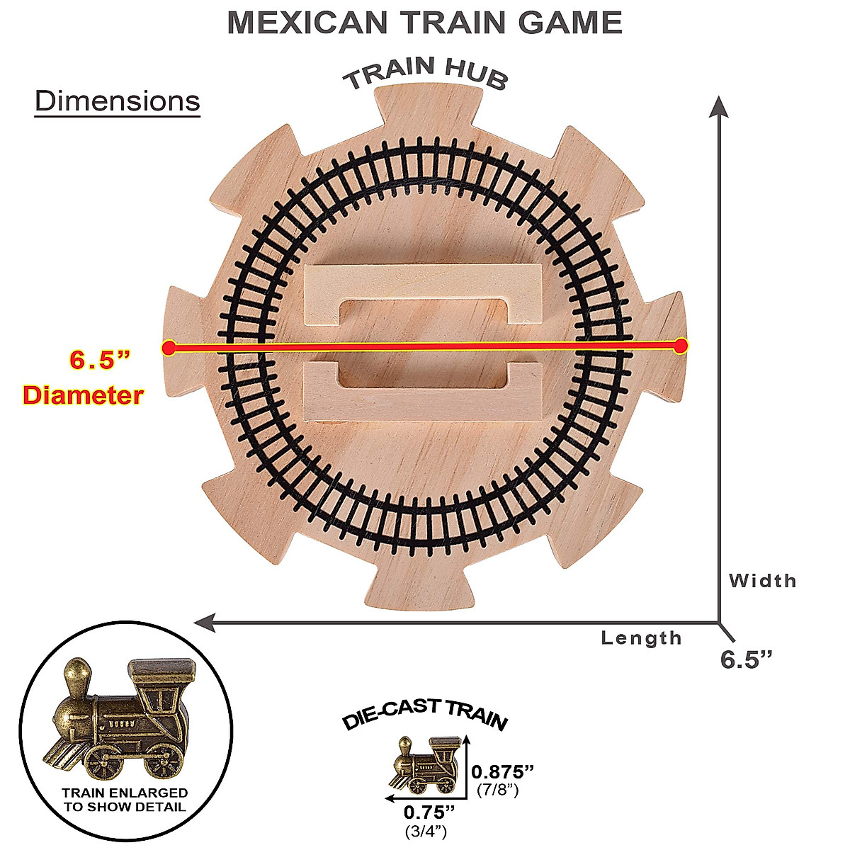 RNK Gaming Wooden Mexican Train Hub with 8 Metal Trains and Score Pad