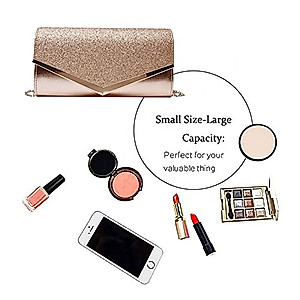 Teanea Glitter Envelope Clutch Formal Evening Wedding Handbag Chain Purse for Women, Rose Gold