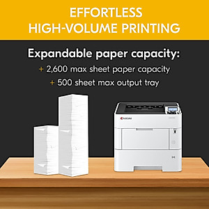 Kyocera ECOSYS PA5500x Monochrome Laser Printer, 57 ppm, 600 x 600 dpi and Up to Fine 1200 dpi, 600 Sheet Tray, 100 Sheet MPT, Duplex, 5 Line LCD w/Hard Key Panel, Gigabit Ethernet, USB, 512 MB