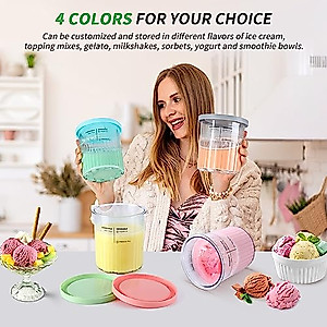 4 Pack Ice Cream Pints and Lids Compatible with Ninja NC501 Series Creami Ice Cream Makers,BPA-Free,Dishwasher Safe,Color Lids