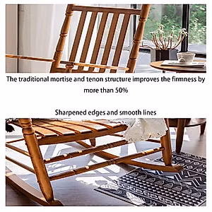 Outdoor Solid Wood Living Room Rocking Chairs, American Country Style Patio Chairs for Adults, Casual Summer Nordic Balcony Outside Furniture, Load-Bearing 175kg/385lbs