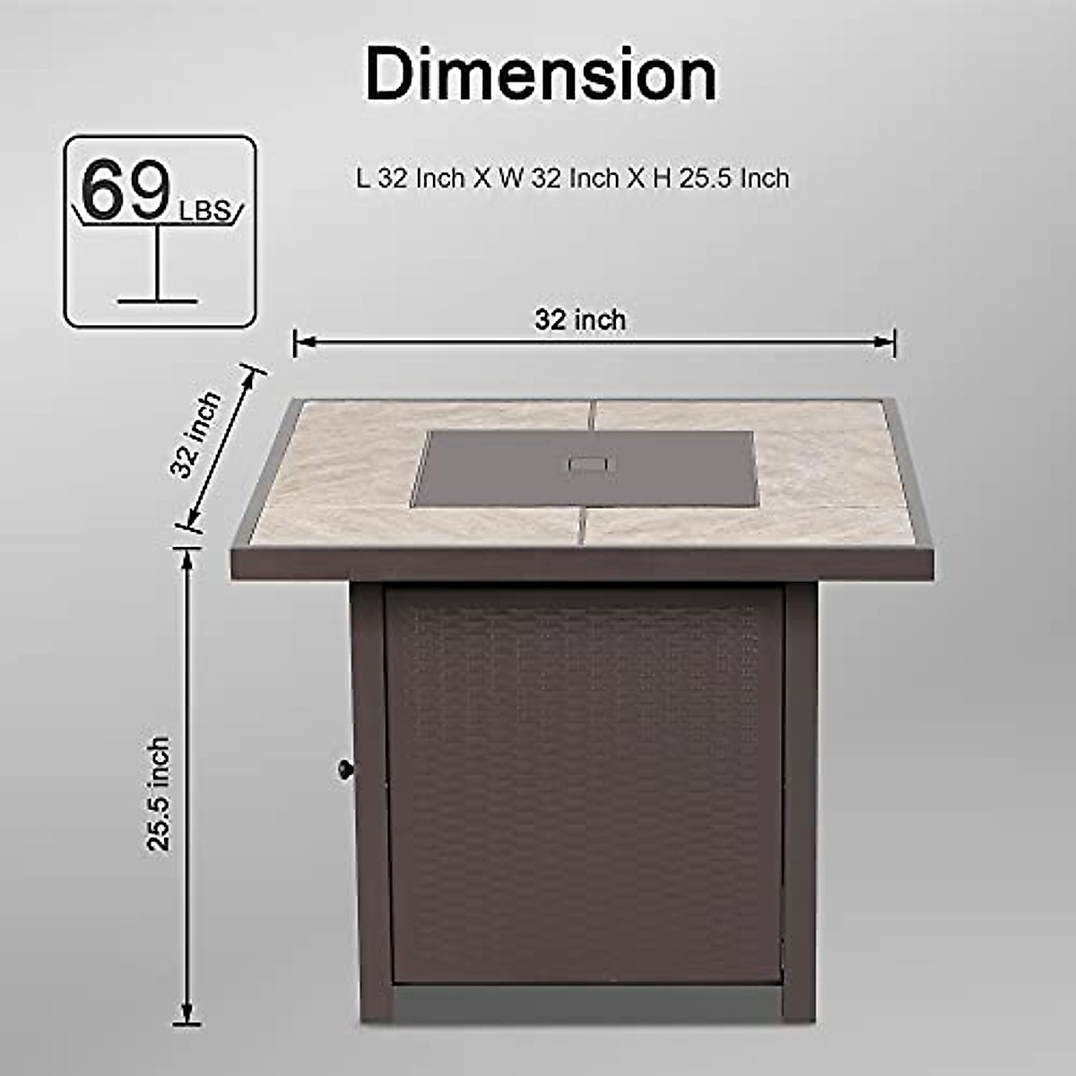 BALI OUTDOORS 32 Inch Gas Fire Pit Table, 50,000 BTU Outdoor Propane Gas Firepits for Patio and Garden, Brown