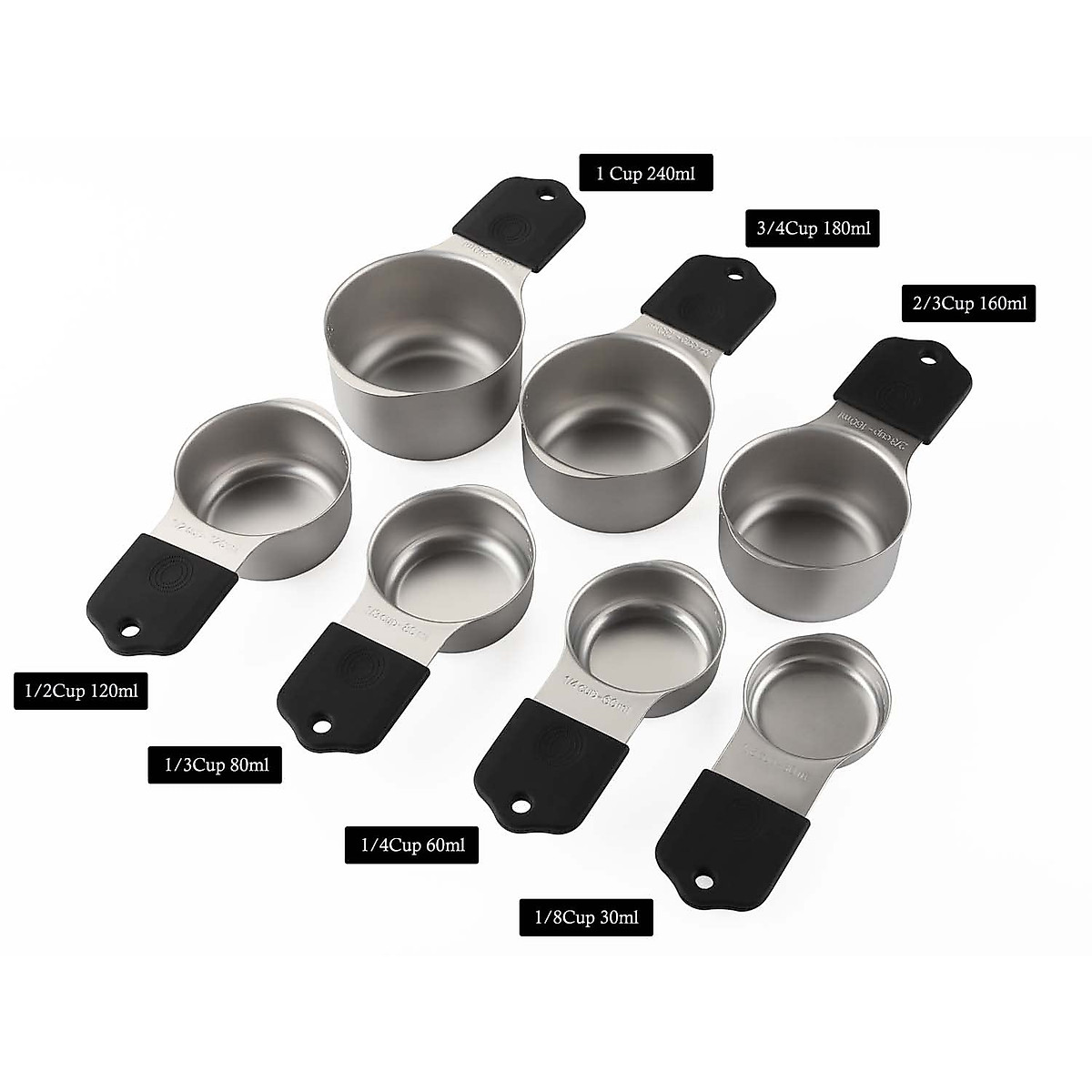 Magnetic Measuring Cups and Spoons Set Including 7 Stainless Steel Stackable Measuring Cup 8 Double Sided Magnetic Measuring Spoons with 1 Leveler for Dry and Liquid Ingredients (black)