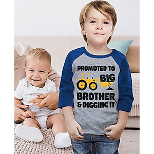 Promoted to Big Brother & Digging It Shirt Construction Bulldozer Sibling Toddler Kids Raglan T-Shirt 2T Blue
