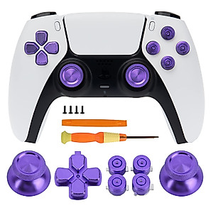 TOMSIN Metal Buttons Replacement Kit for PS5 Controller – Aluminum Thumbsticks & O X Square Triangle & Dpad Buttons Accessories Compatible with PlayStation 5 DS Controller (Metal Purple)