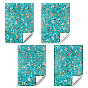 Ocean Themed Birthday Wrapping Paper For Kids Girls Boys, Under the Water Animal Coastal Design Gift Wrap Paper for Birthday Baby Shower Children's Day, 4 Sheets Folded Flat 20x28 Inches Per Sheet