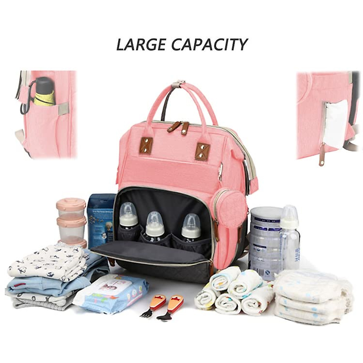 TUTCHY Baby Diaper Bag Backpack With Changing Station Pad, 3 In 1 Diaper Backpack For Dads and Mums, Large Waterproof Travel bag (Pink)