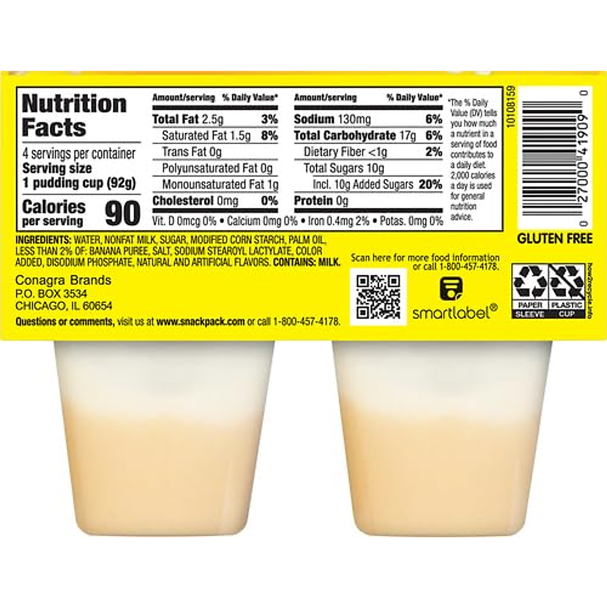 Snack Pack Pie Pudding Cups, Banana Cream, 13 oz (4 ct)