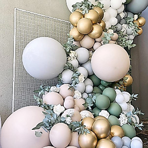 Sage Green Blush Eucalyptus Balloon Garland Kit, 131 Pcs Sage Green Blush Balloons with Artificial Eucalyptus Leaves Stems for Baby Bridal Shower Birthday Safari Party Decoration