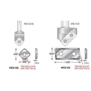 Amana Tool - RCK-456 Solid Carbide 4 Cutting Edges Insert Knife 15/32 x 1.5mm with