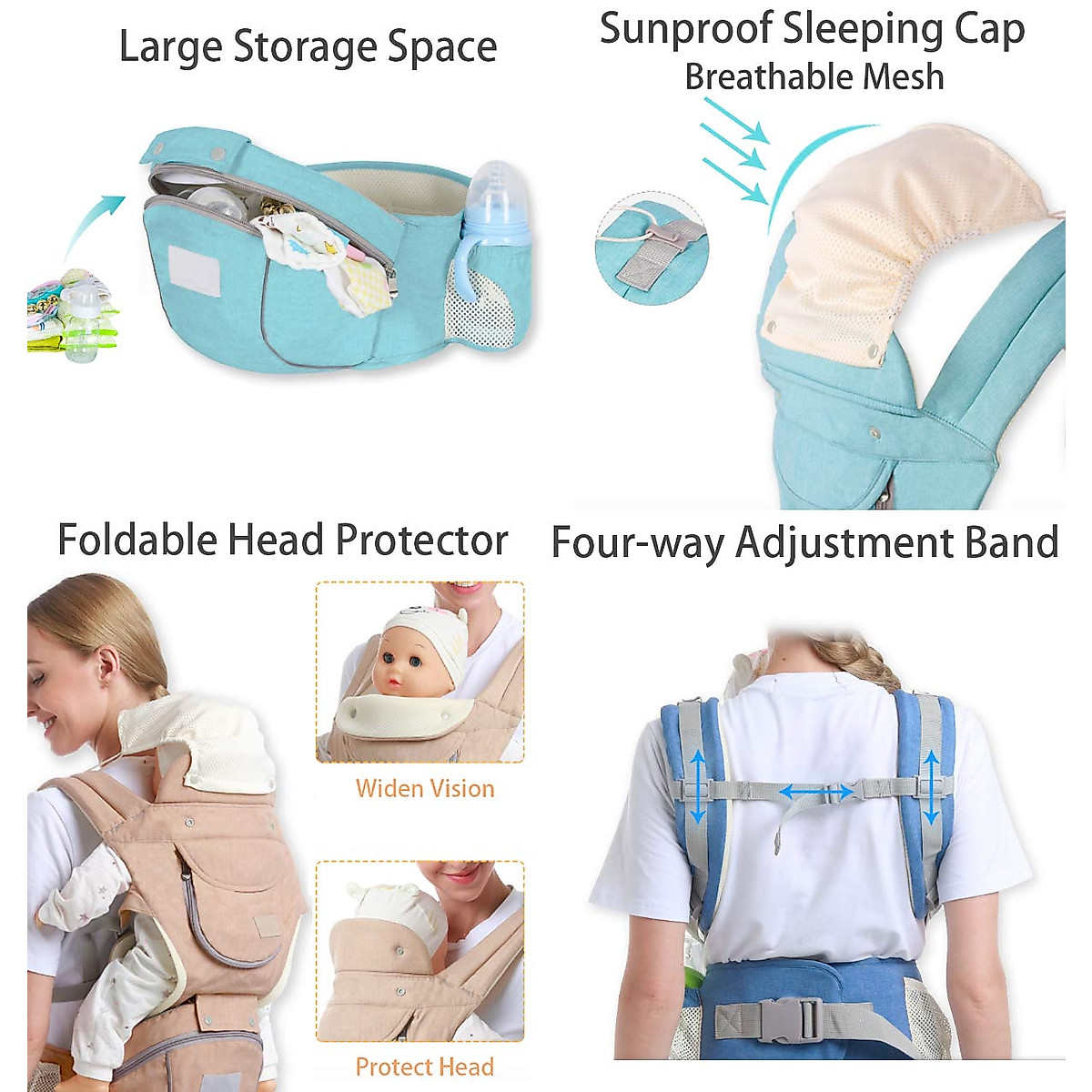 Ergonomic Baby Hip Seat Carrier Baby Waist Stool for Newborn Child Infant Toddler with Cool Air Mesh Windproof Babyhood Comfortable Insert (Pink)