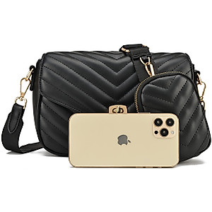 lola mae Quilted Crossbody Bags for Women Shoulder Handbag with Coin Purse Chain Strap Trendy Purse (Black-LM739)